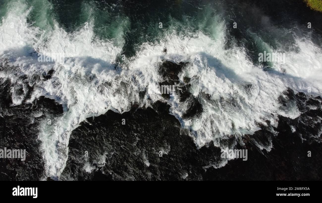 A top down view of the Faxifoss waterfall on the Golden Circle on a ...