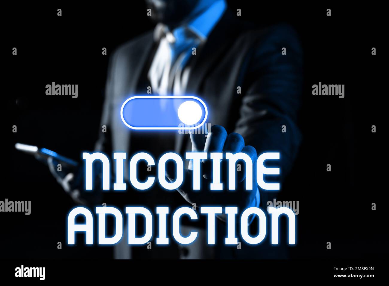 Text caption presenting Nicotine Addiction. Internet Concept condition ...