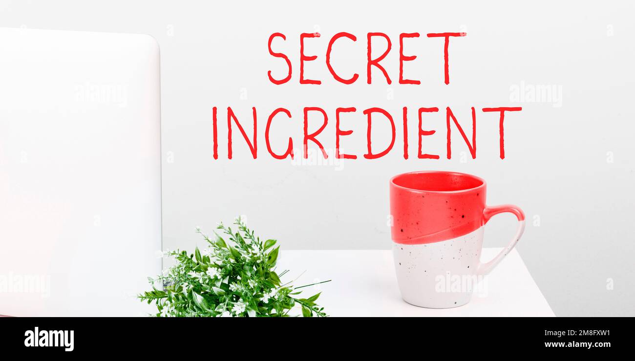 Hand writing sign Secret Ingredient. Business overview special ...