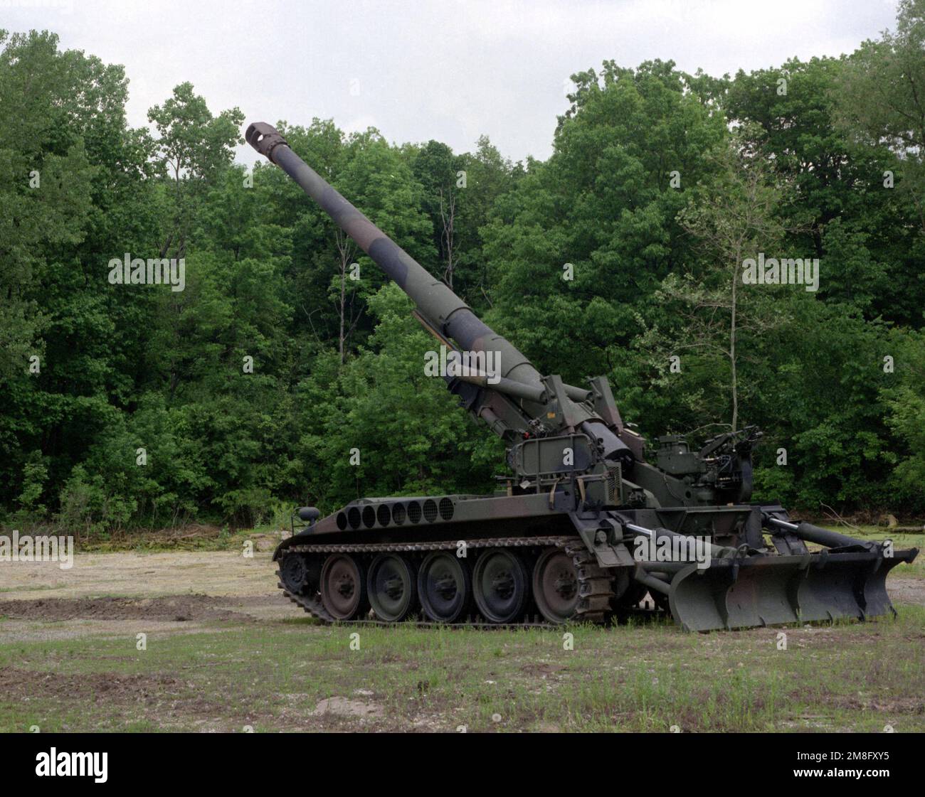A right rear view of an M-110A2 self-propelled 8-inch howitzer. Country ...