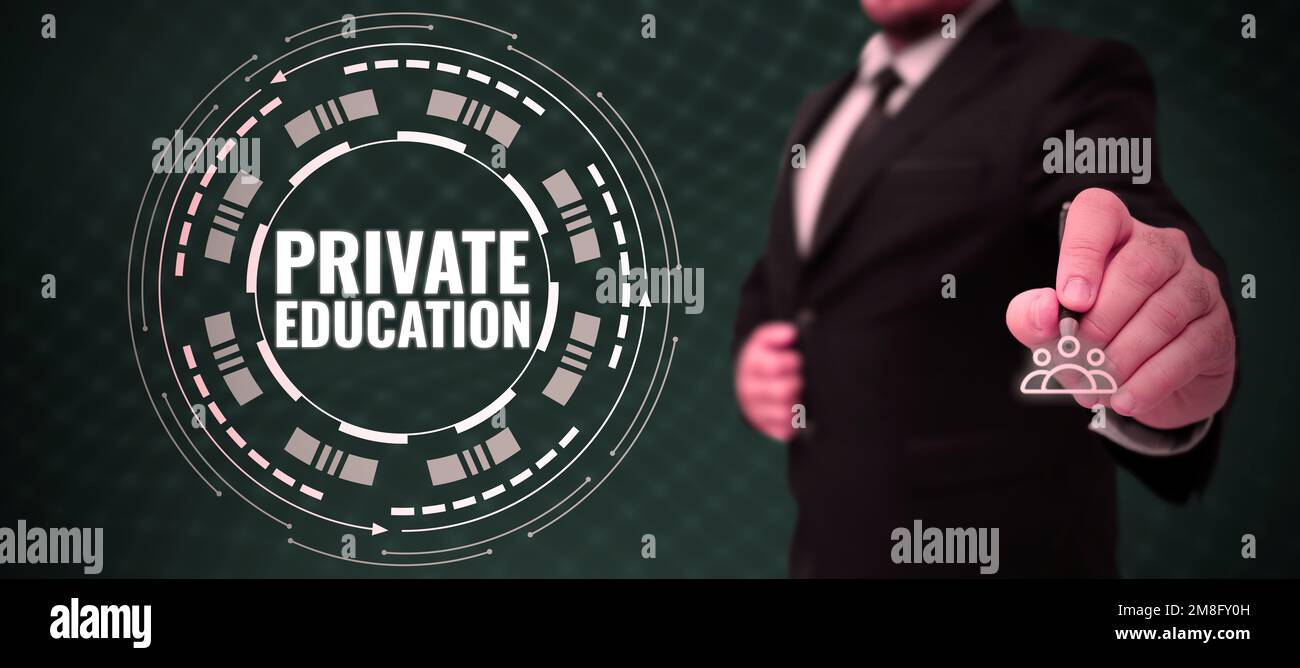 Text showing inspiration Private Education. Business overview Belonging ...