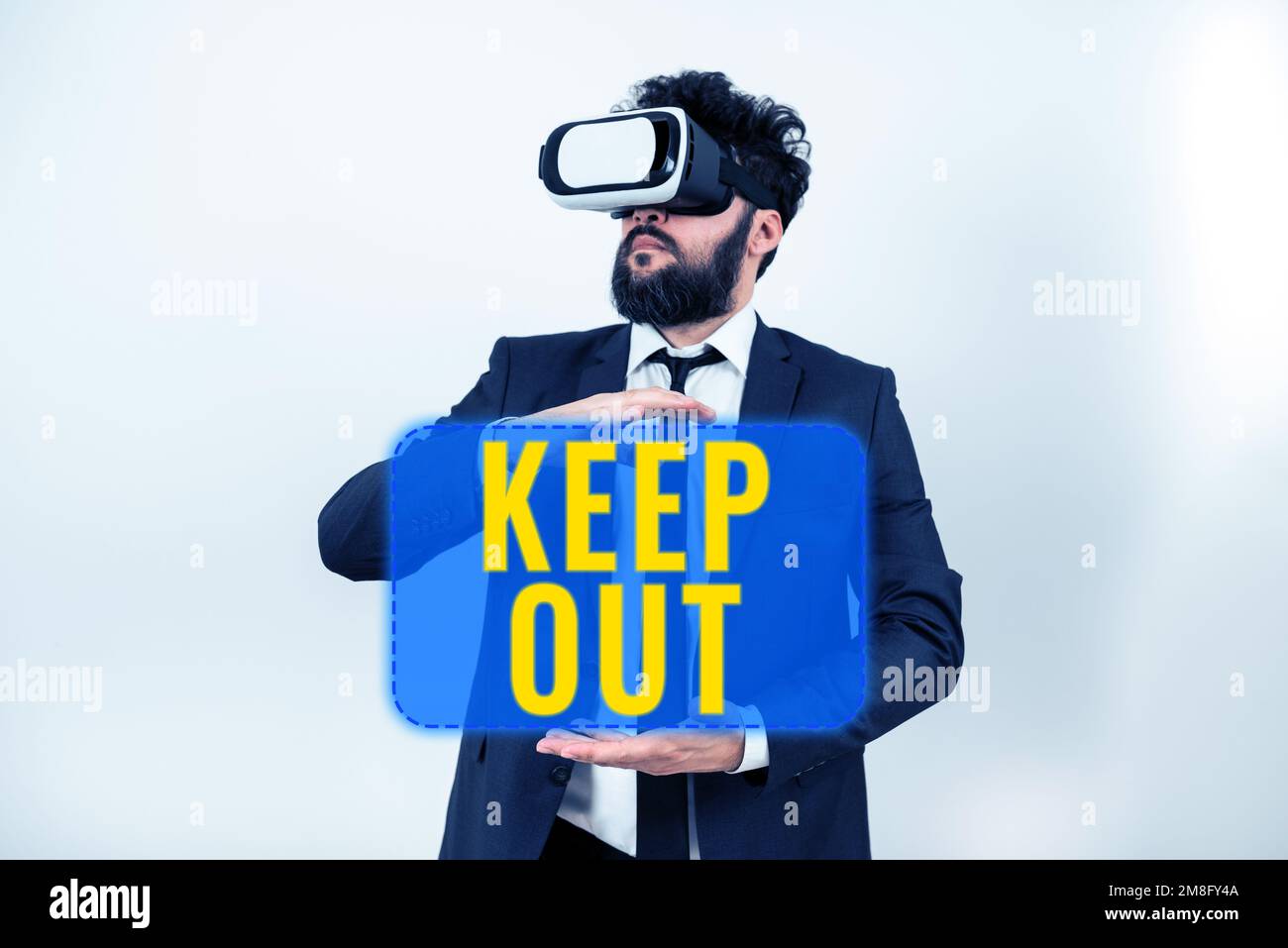 Text caption presenting Keep Out. Concept meaning to stop someone or ...