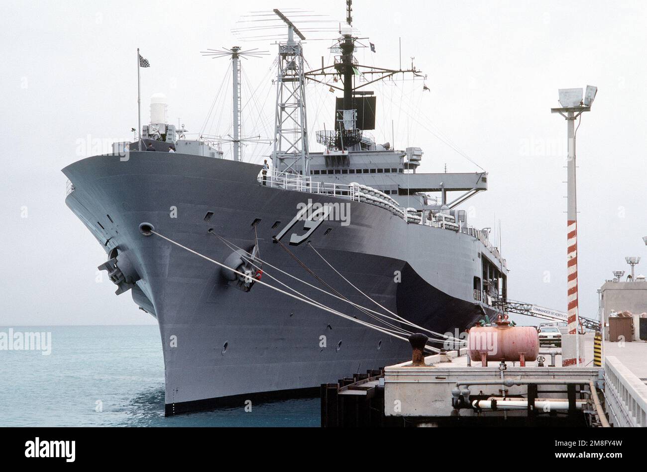 A port bow view of the amphibious command ship USS BLUE RIDGE (LCC-19 ...