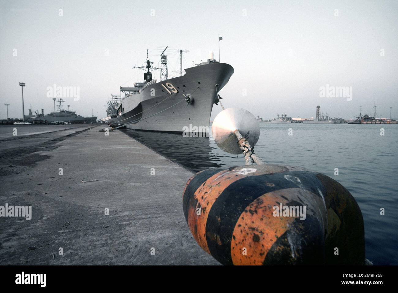 The amphibious command ship USS BLUE RIDGE (LCC-19) lies tied up at ...