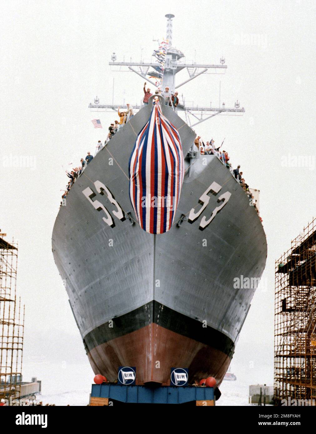 The guided missile destroyer JOHN PAUL JONES (DDG-53) is launched from ...