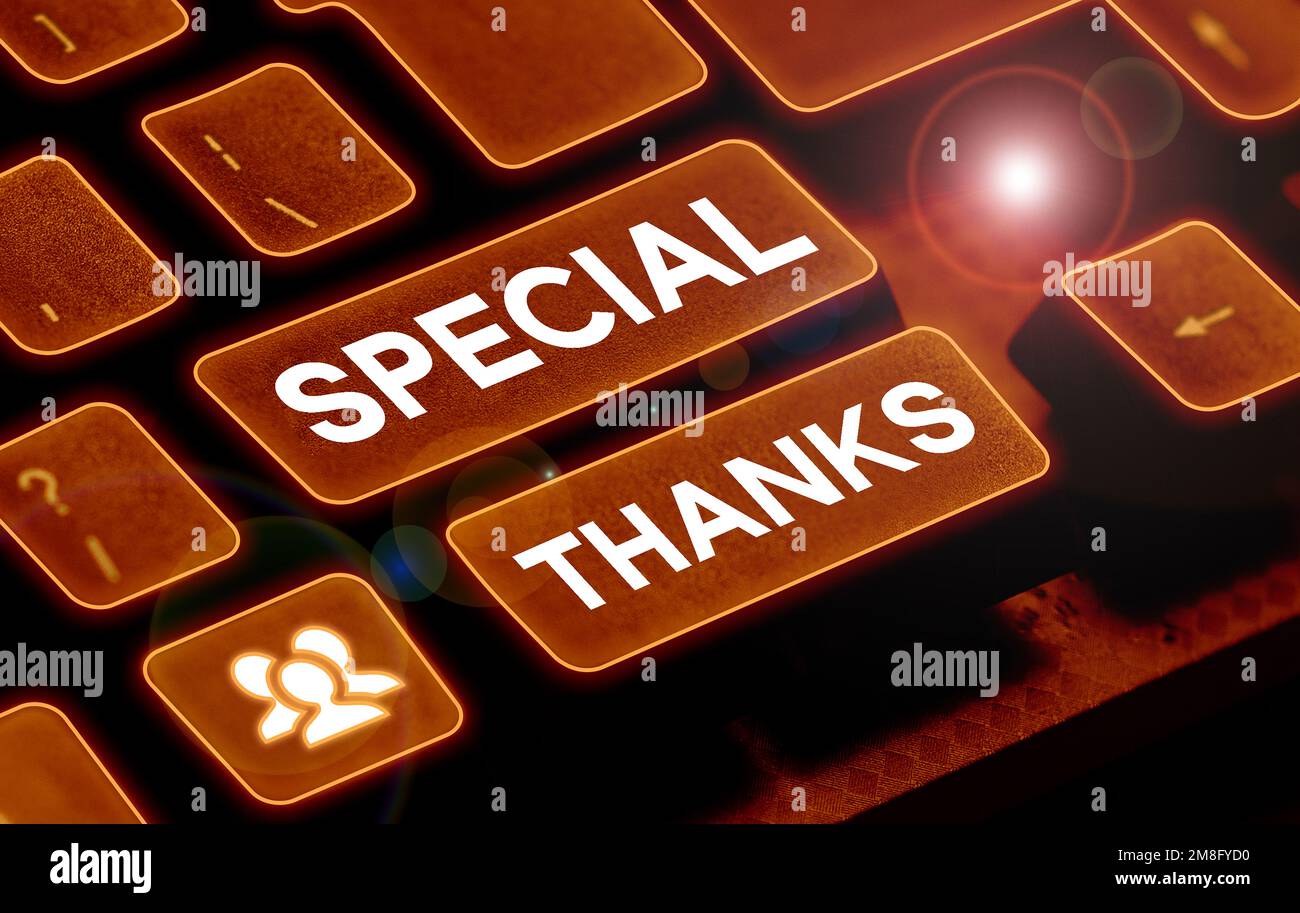 Conceptual caption Special Thanks. Business idea expression of ...