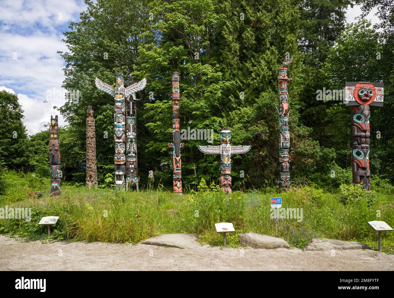 Wooden totem poles in Stanley Park. First Nations culture, travel ...