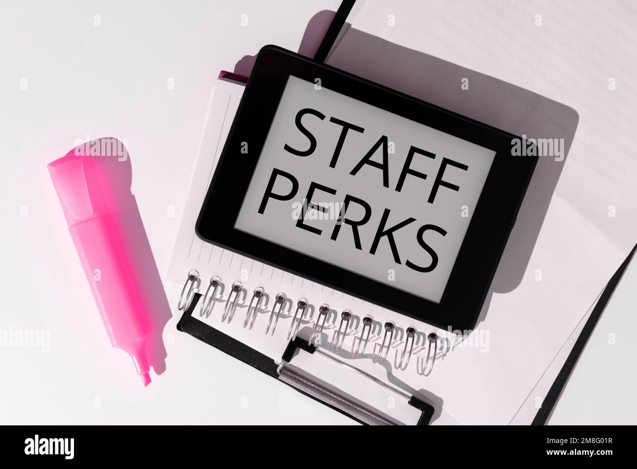 Sign displaying Staff Perks. Concept meaning Workers Benefits Bonuses ...