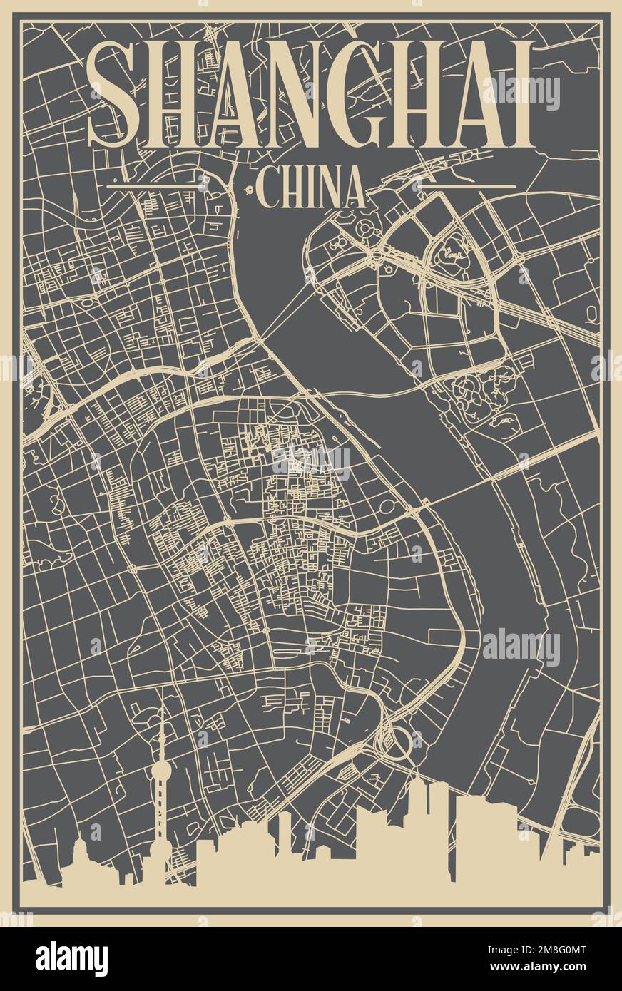 Road network poster of the downtown SHANGHAI, CHINA Stock Vector Image ...