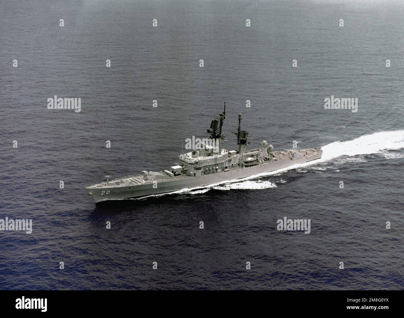A port view of the guided missile cruiser USS ENGLAND (CG-22) underway ...