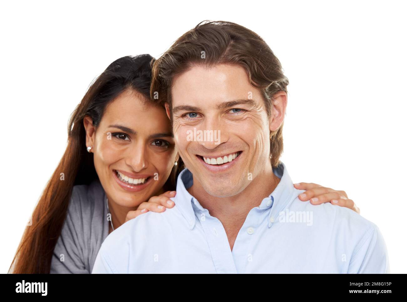 Gorgeous couple. Head and shoulders portrait of a happy young couple ...
