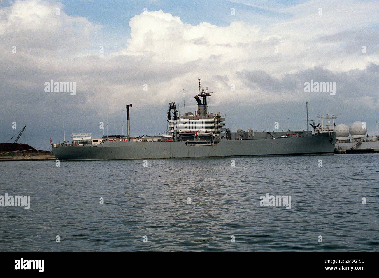 A starboard beam view of the Military Sealift Command missile range ...