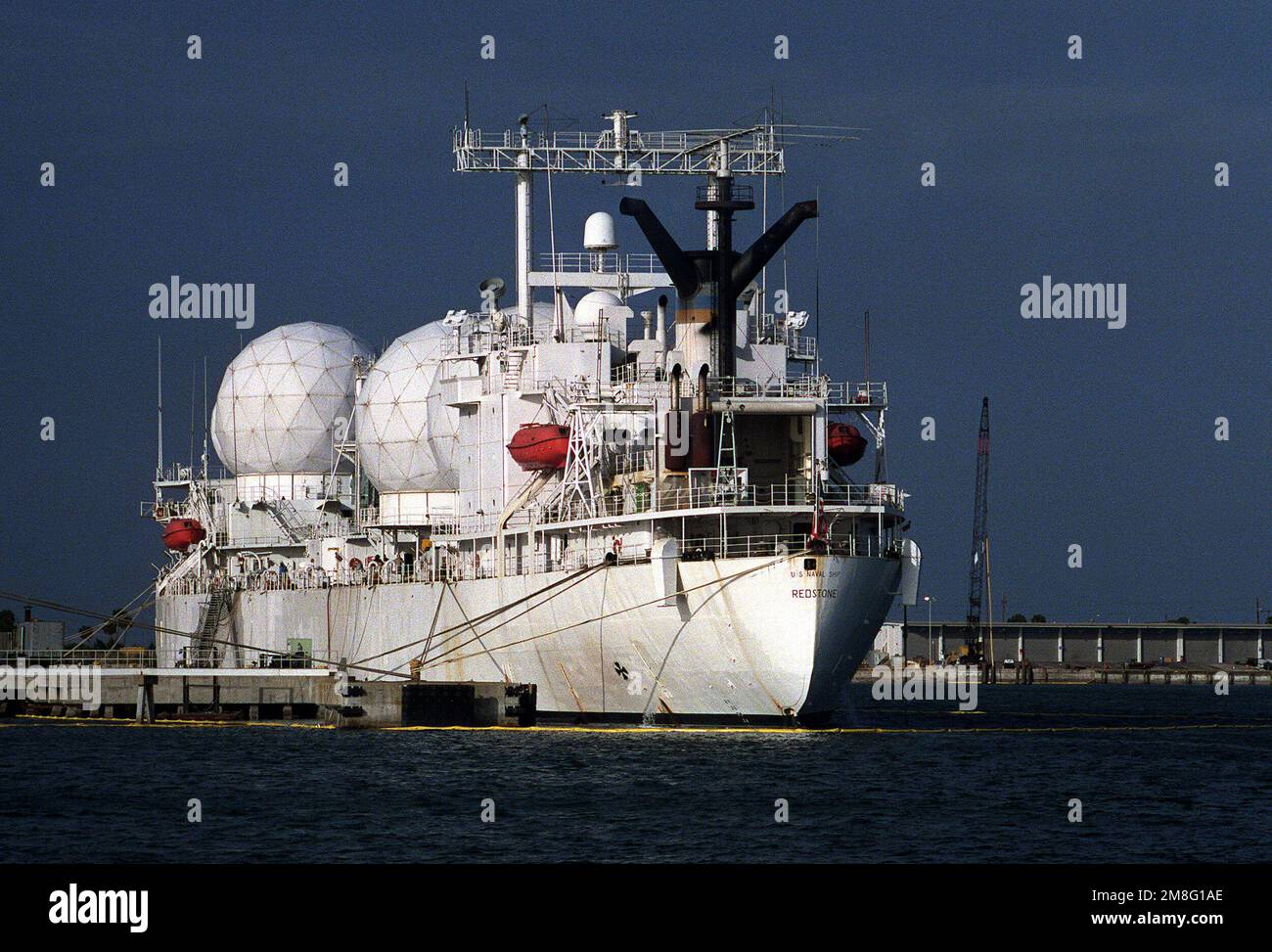A starboard bow view of the missile range instrumentation ship USNS ...
