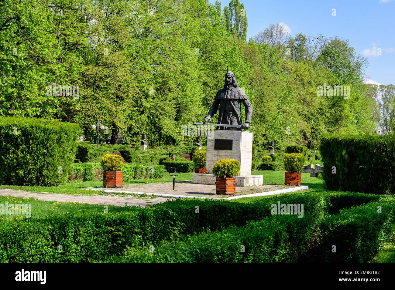 Landscape with vivid green trees and grass in Chindia Park (Parcul ...