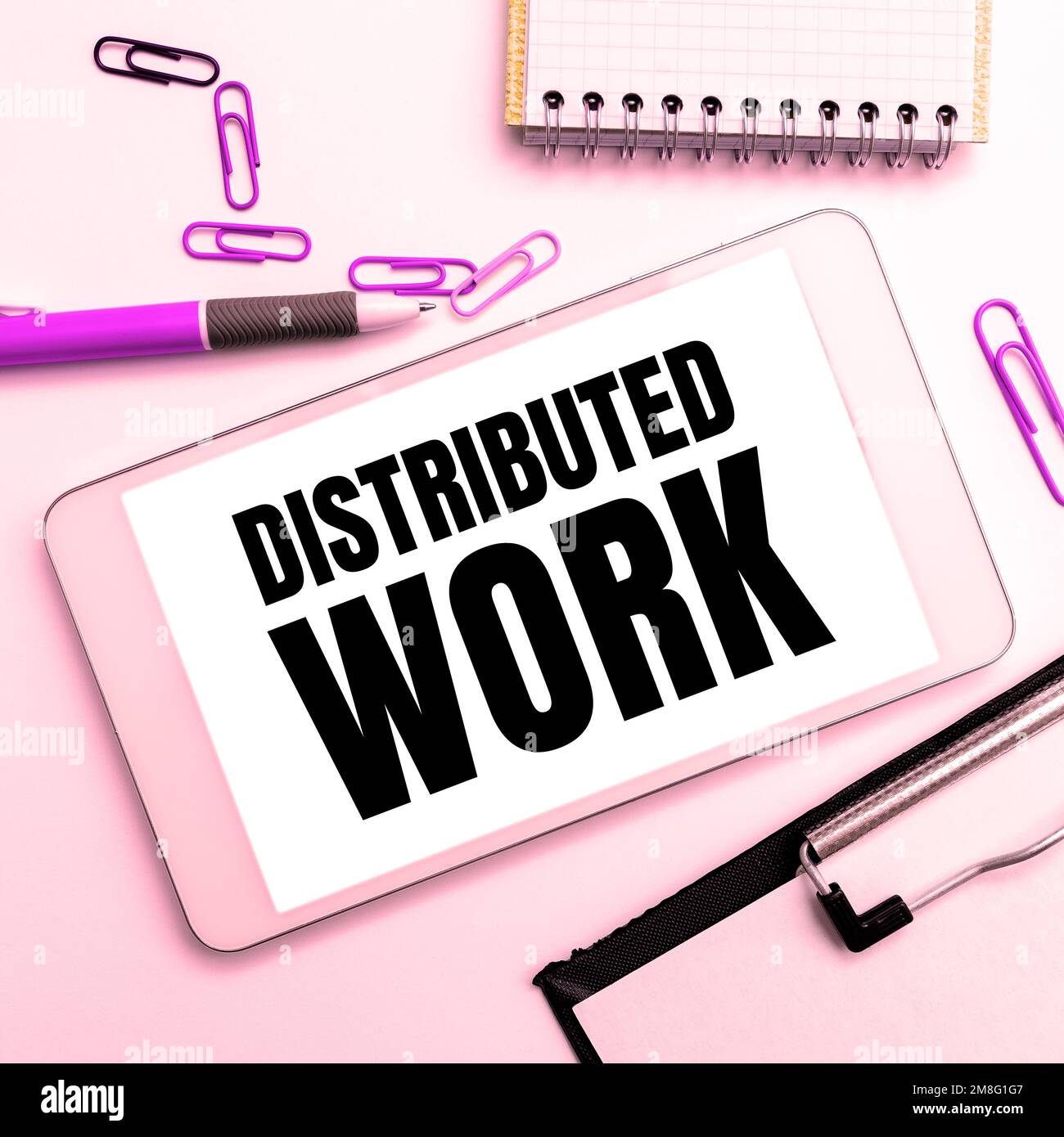 Hand writing sign Distributed Work. Business overview practiced by enterprises using network ...