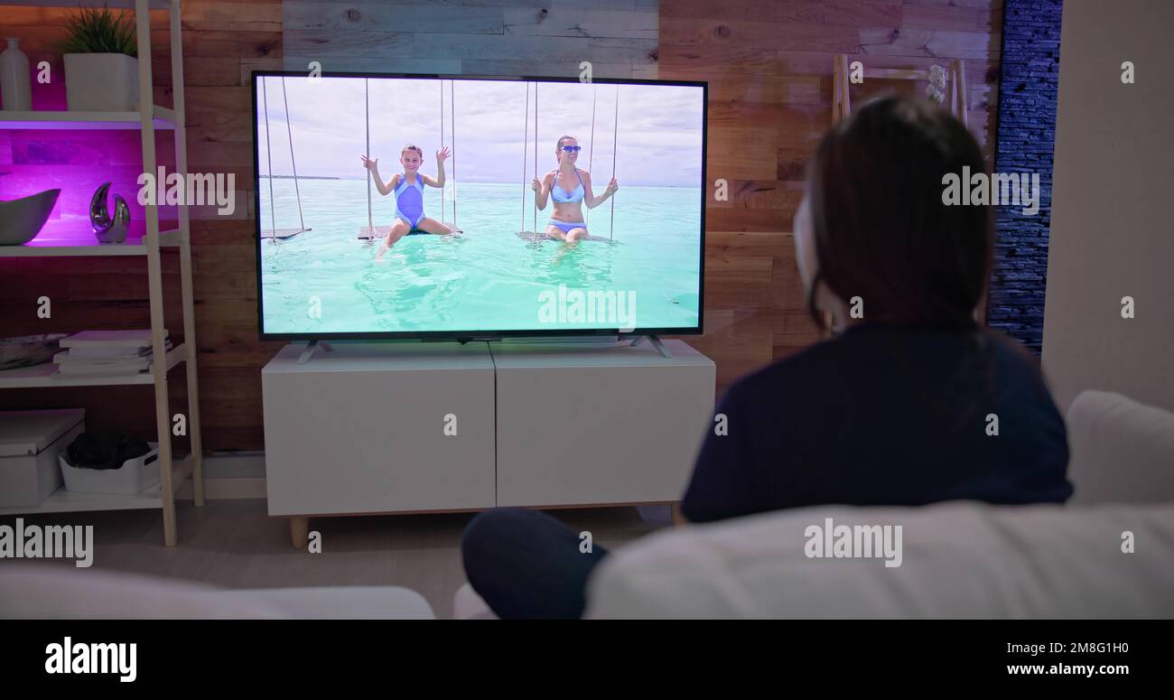 Smart Led TV In Living Room At Night Stock Photo - Alamy