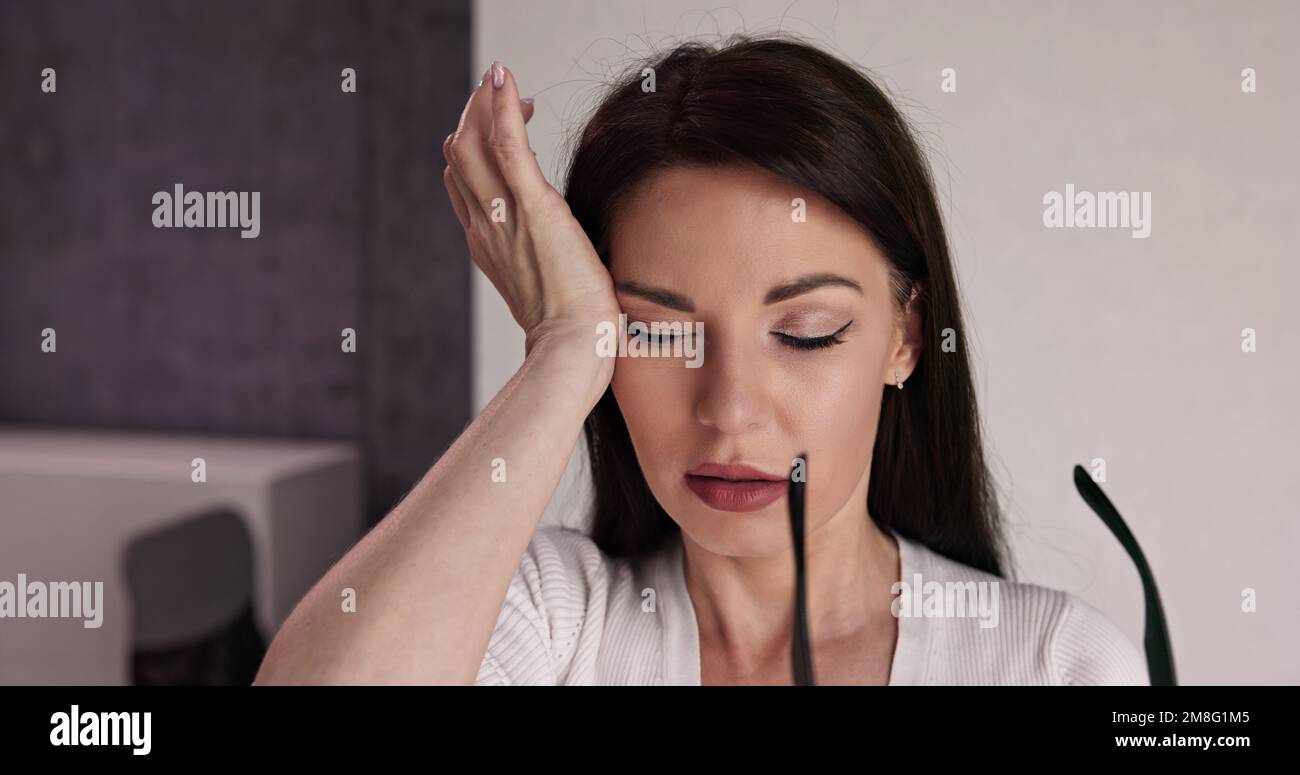 Eye Pain And Inflammation. Woman With Retina Fatigue And Spasm Stock ...