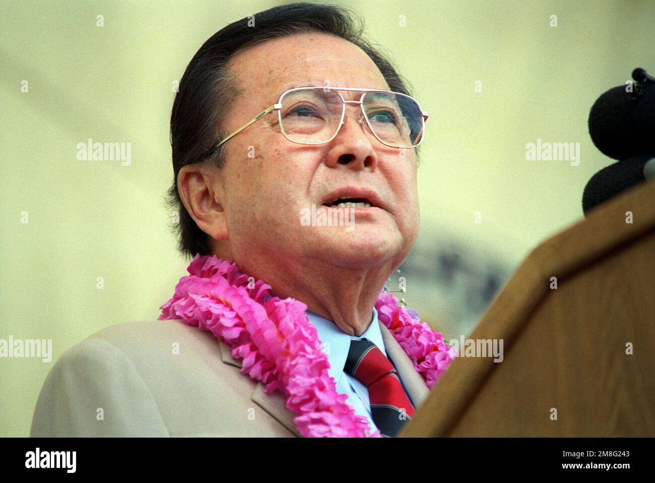 Sen. Daniel K. Inouye of Hawaii speaks to the Remembrance Day audience ...