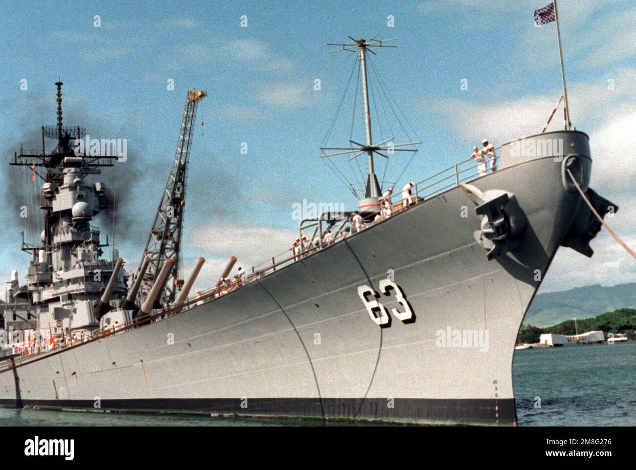 The battleship USS MISSOURI (BB-63) lies tied up at the naval station ...
