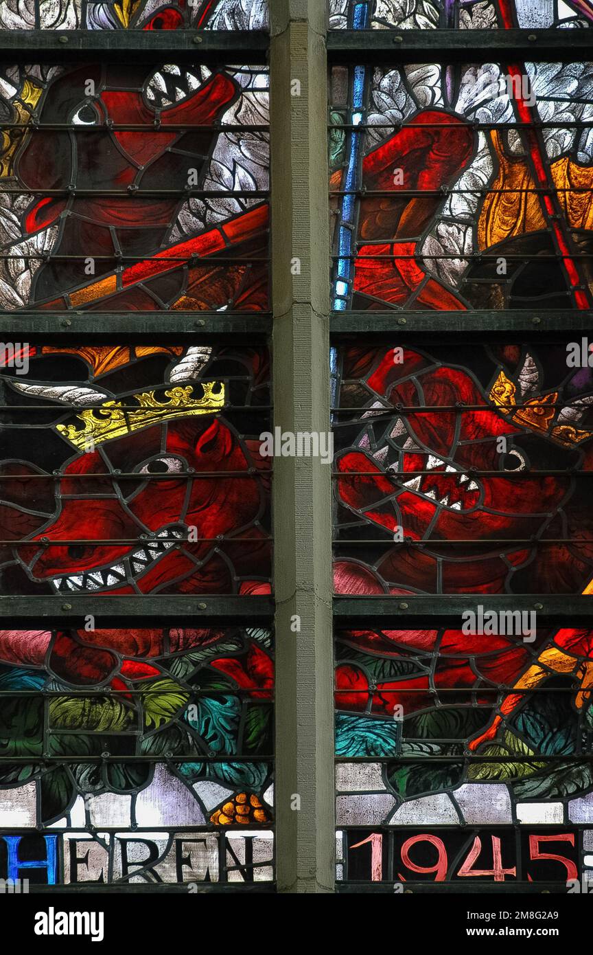 Army of righteousness slays dragons of mischief. Detail of stained ...