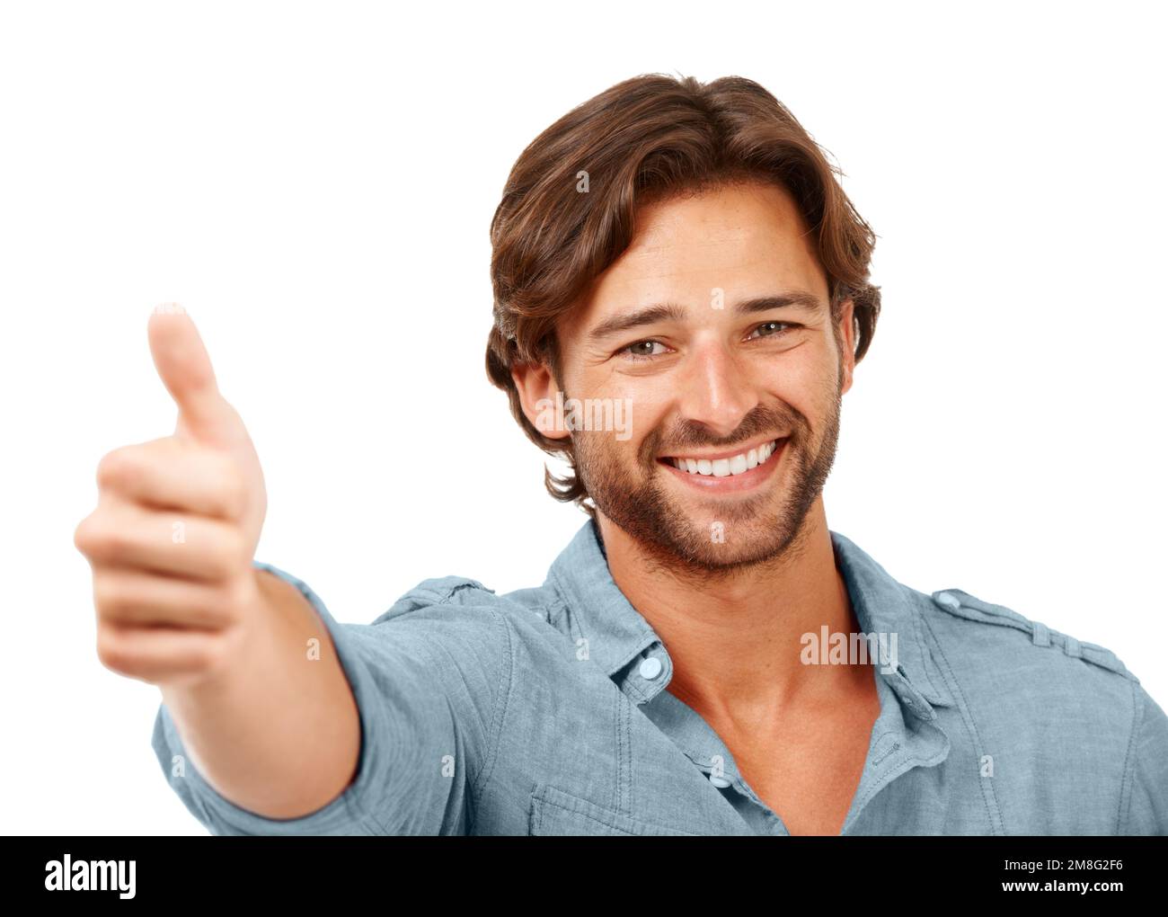 Thumbs up, OK and man with smile, face with hand sign, yes and thank ...
