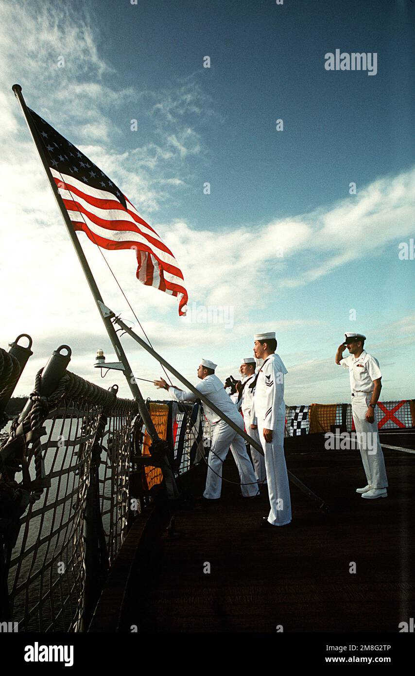 Crew members aboard the amphibious command ship USS BLUE RIDGE (LCC-19 ...