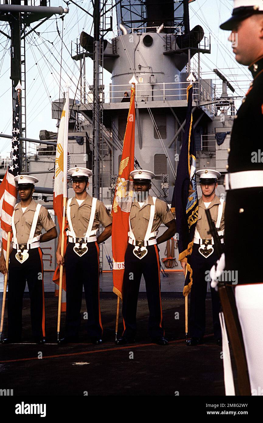 A. U.S. Marine Corps color guard takes part in the Pearl Harbor 50th ...