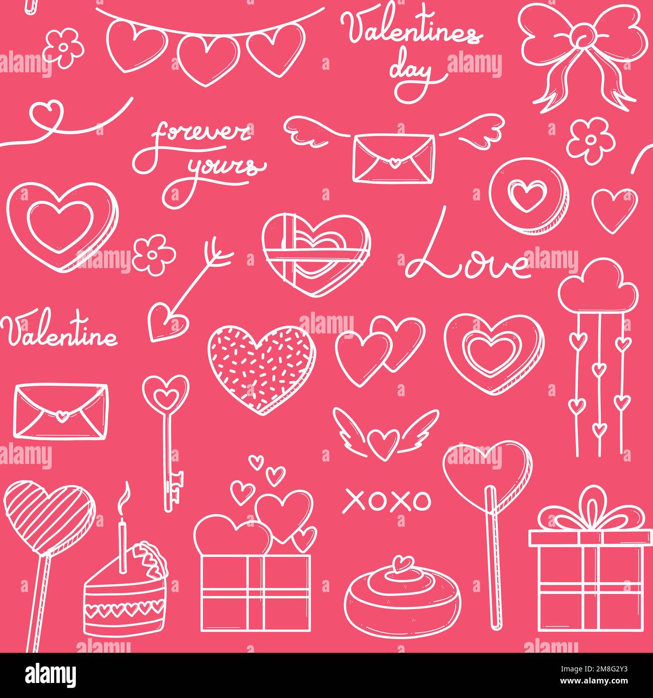 Valentines day vector seamless pattern. Doodle hand drawn illustration ...