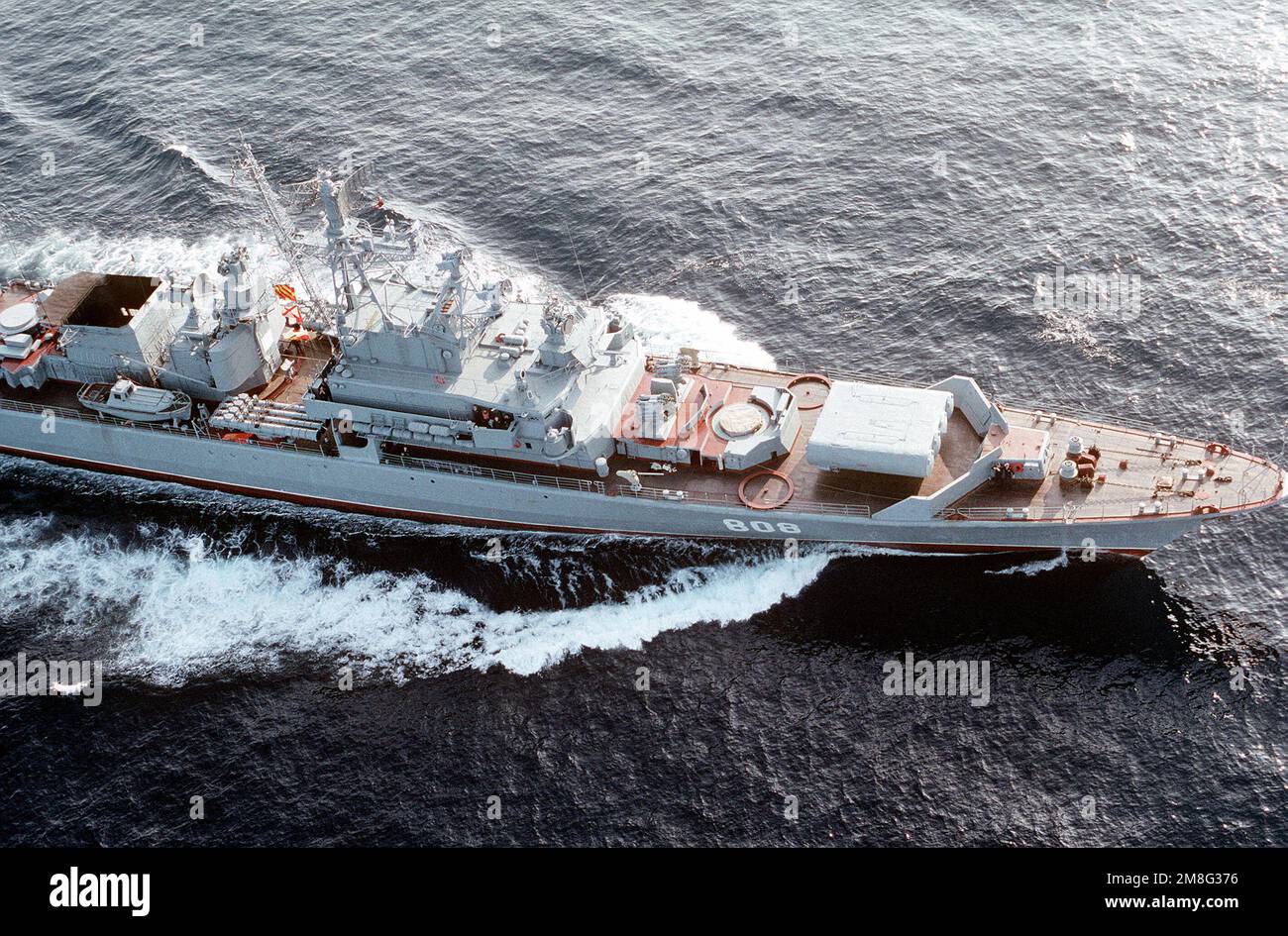 An aerial starboard view of the Soviet Krivak II class guided missile ...