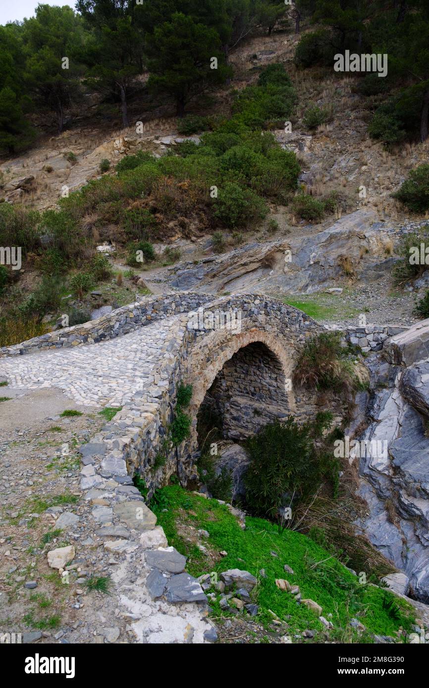 The white village of Sedella in the Axarquia region of Malaga ...