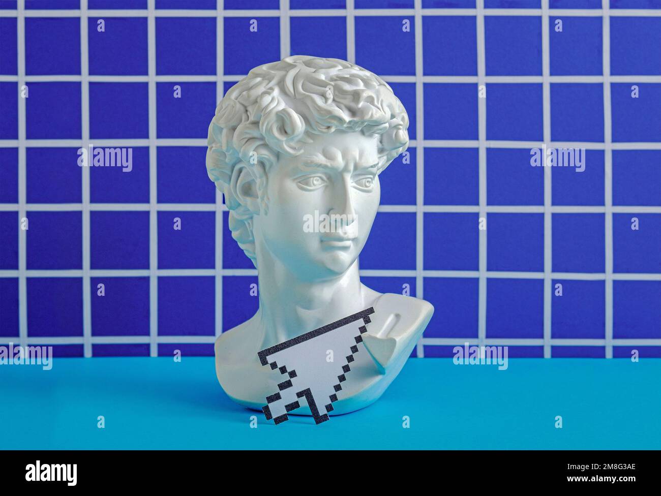 David statue head and arrow pixel mouse pointer interface. Minimal ...