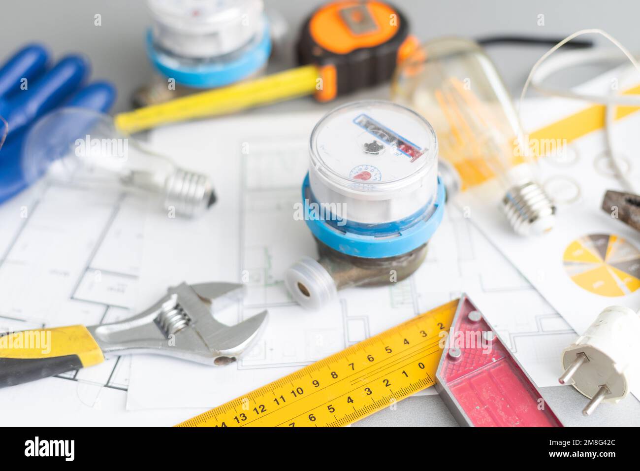 Interior designer working on drawings. Designer at work. Interior ...