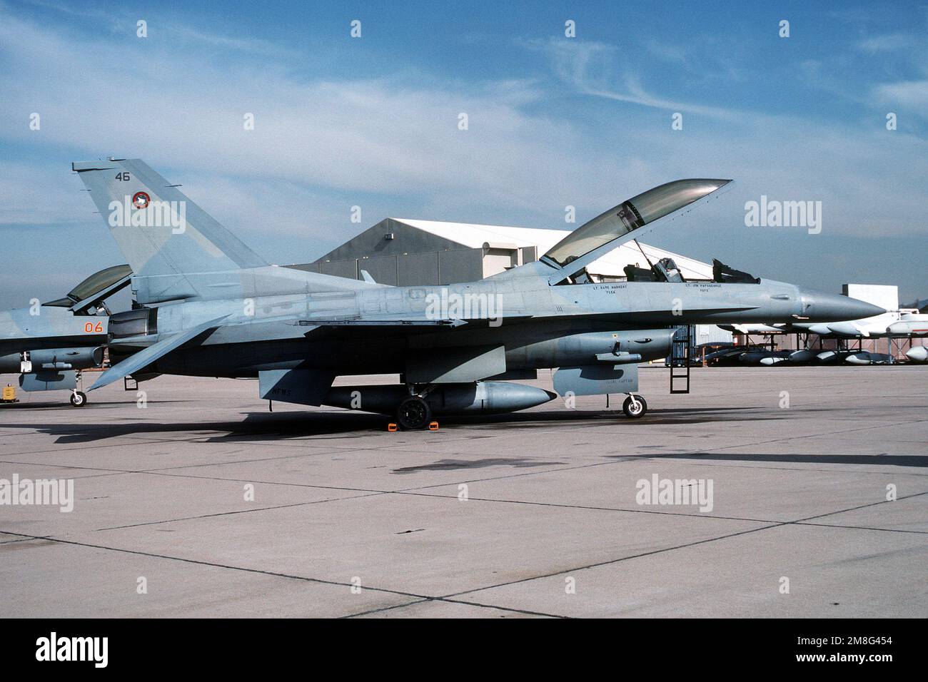 A right side view of a TF-16N Fighting Falcon aircraft of the Navy ...