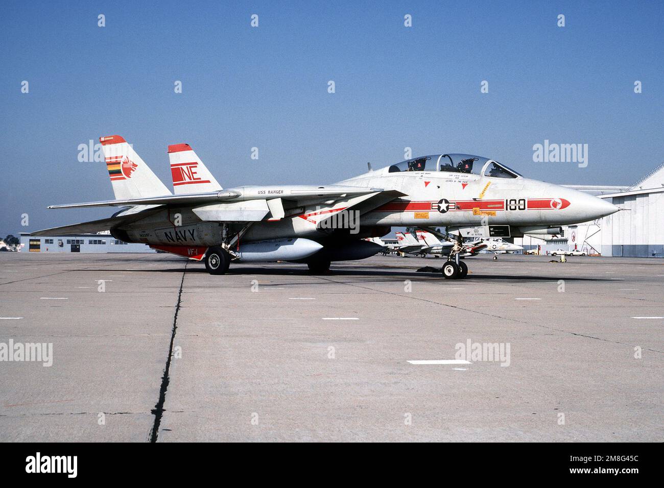 A right side view of a Fighter Squadron 1 (VF-1) F-14A Tomcat aircraft ...