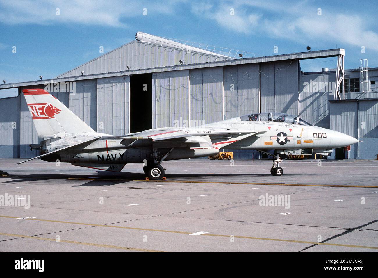 A right side view of a Fighter Squadron 1 (VF-1) F-14A Tomcat aircraft ...