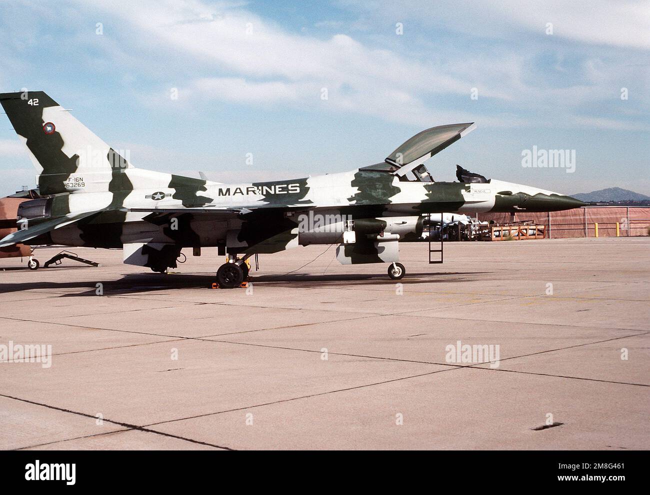 A right side view of an F-16N Fighting Falcon aircraft of the Navy ...