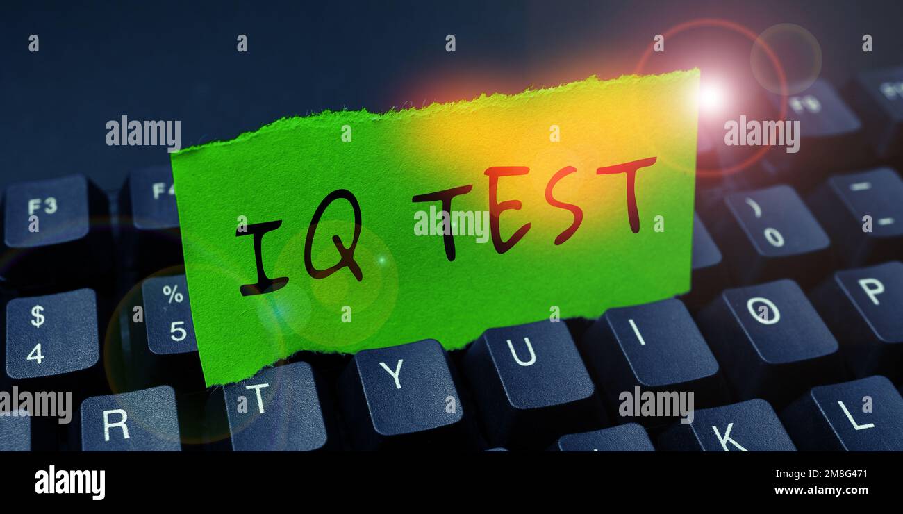 Text caption presenting Iq Test. Word for attempt to measure your ...