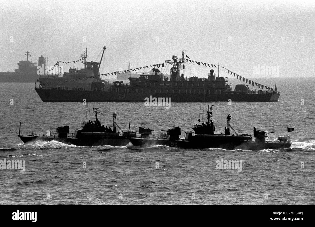 A port view of two Romanian navy Huchuan class hydrofoil fast attack ...