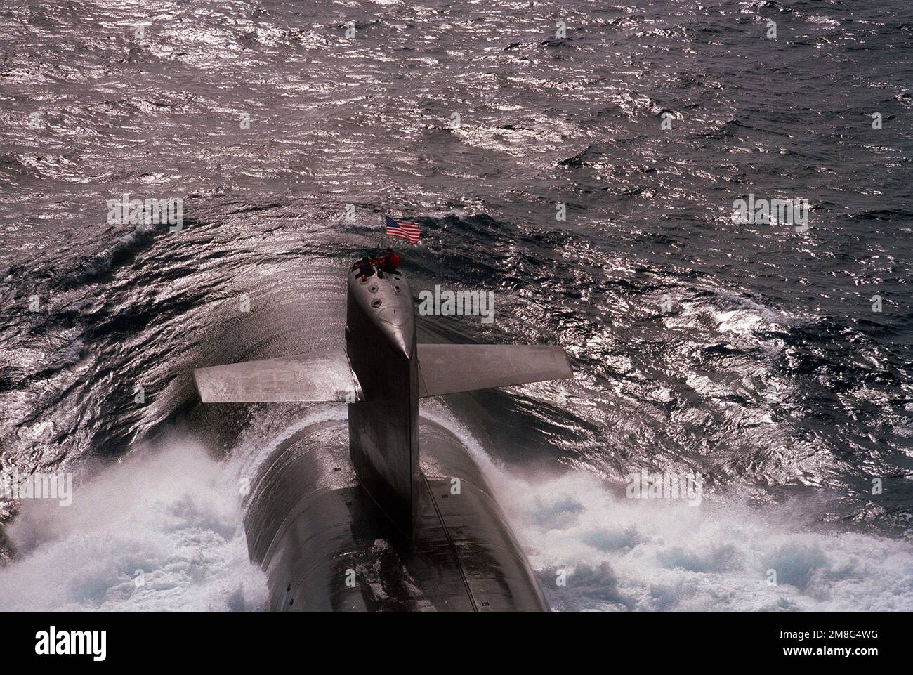 An aerial view showing the sail structure of the U.S. Navy's newest ...