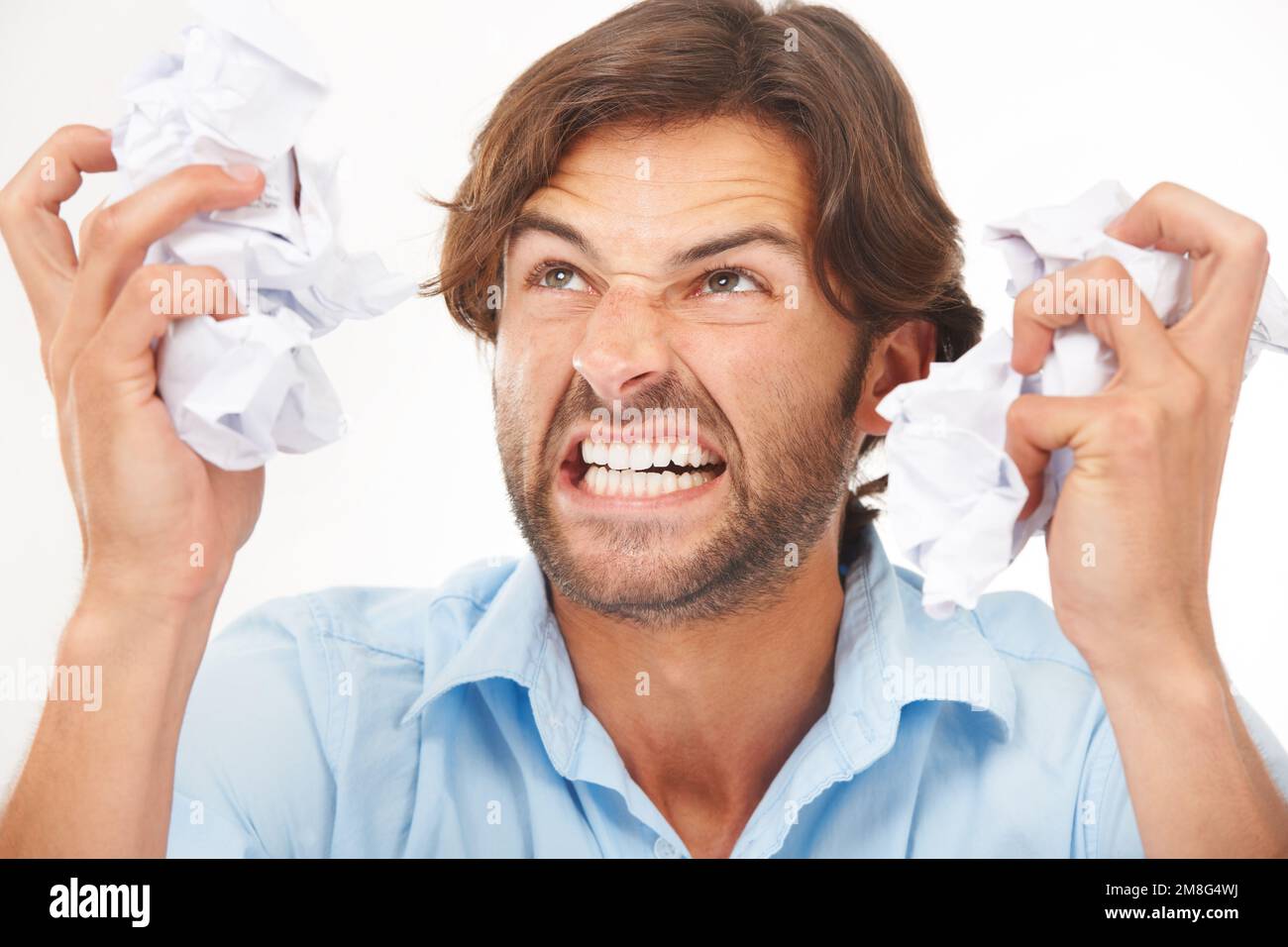 Angry, business man and burnout with tax documents and frustrated ...