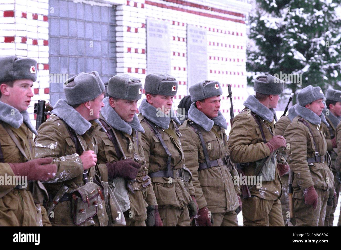 A platoon from the Soviet army's Tamanskaya division stands in ...