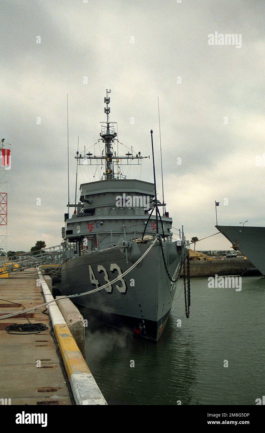 The ocean minesweeper USS ENGAGE (MSO-433) lies tied up at the naval ...