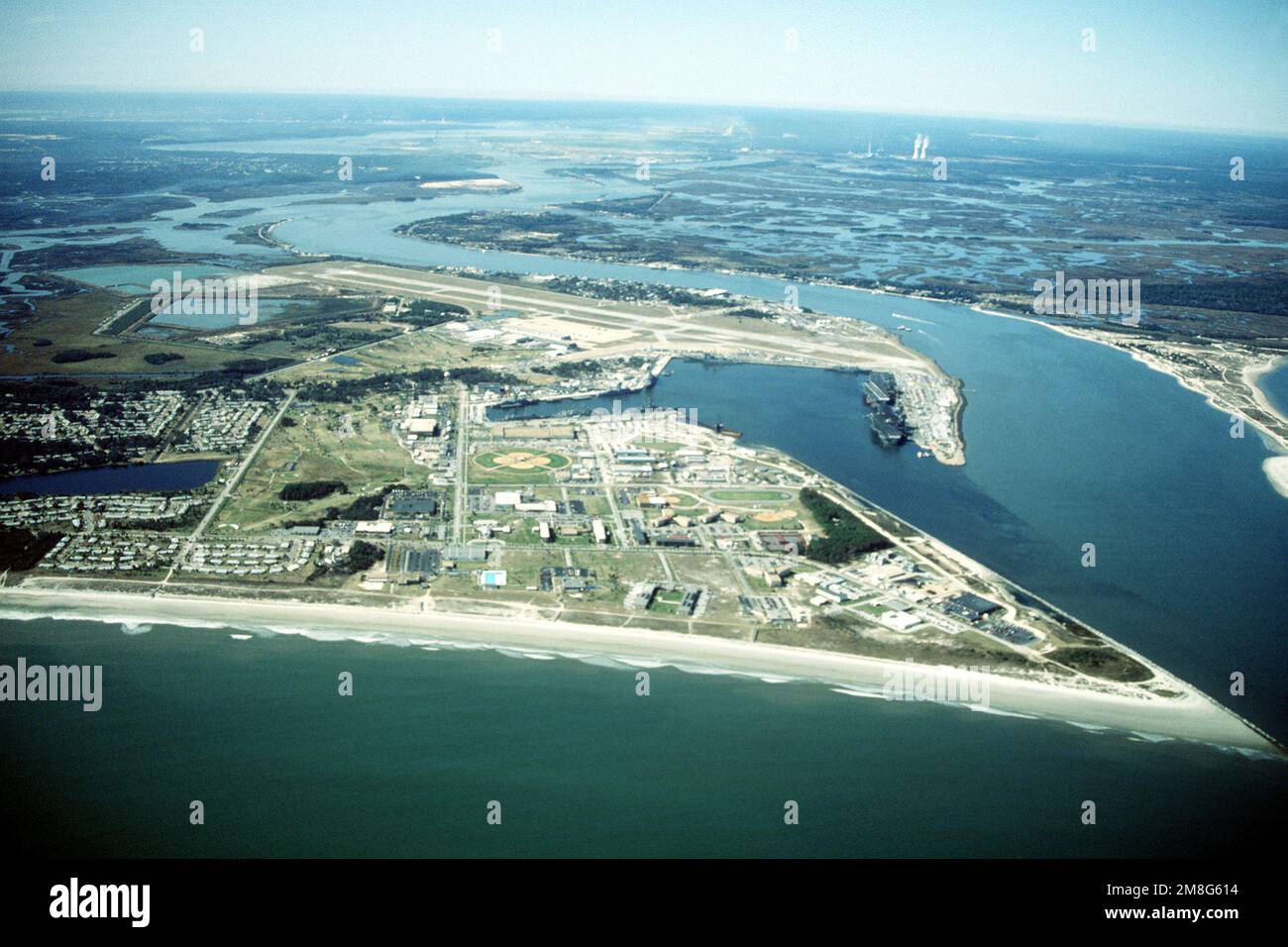An aerial view of Naval Station Mayport looking west over the Atlantic ...