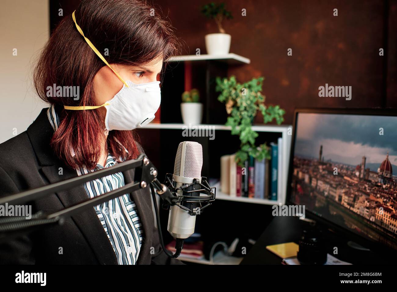 Podcast home studio woman hi-res stock photography and images - Alamy