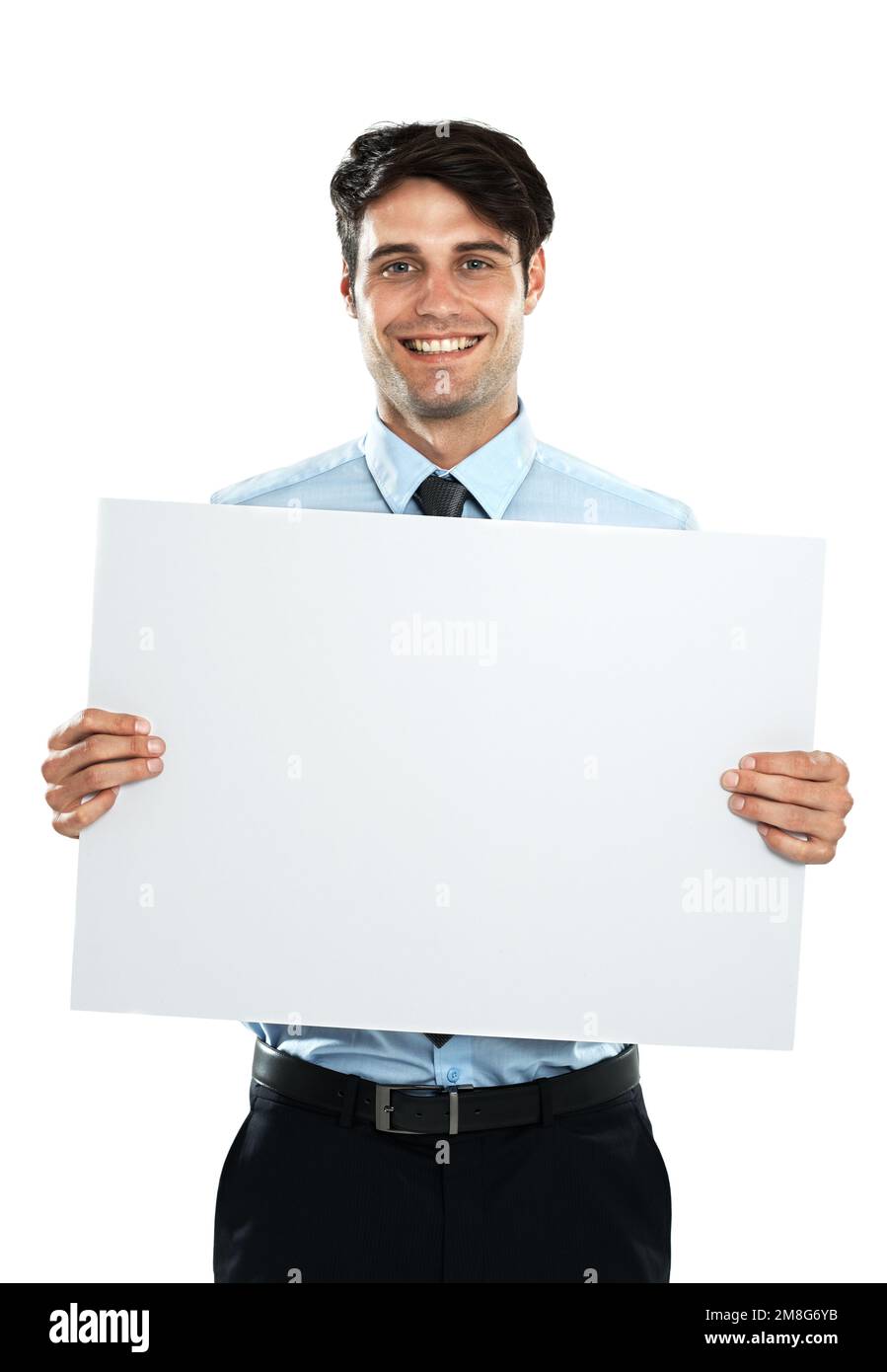 Placard mockup, happiness and portrait businessman with marketing ...