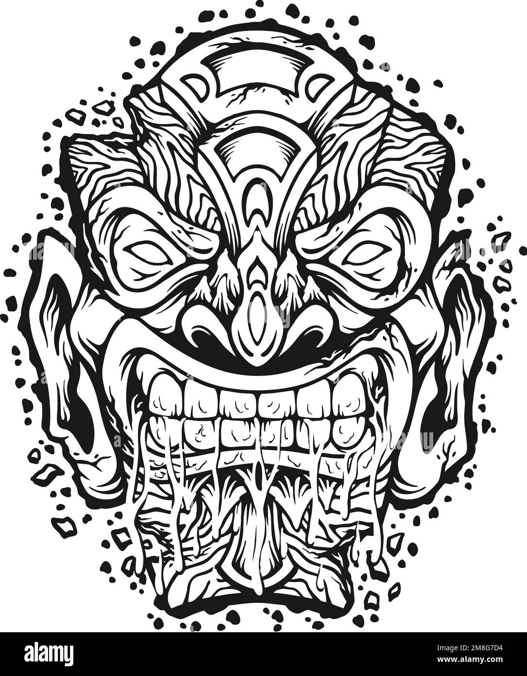 Monster tiki hawaiian tropical mask mascot monochrome vector ...