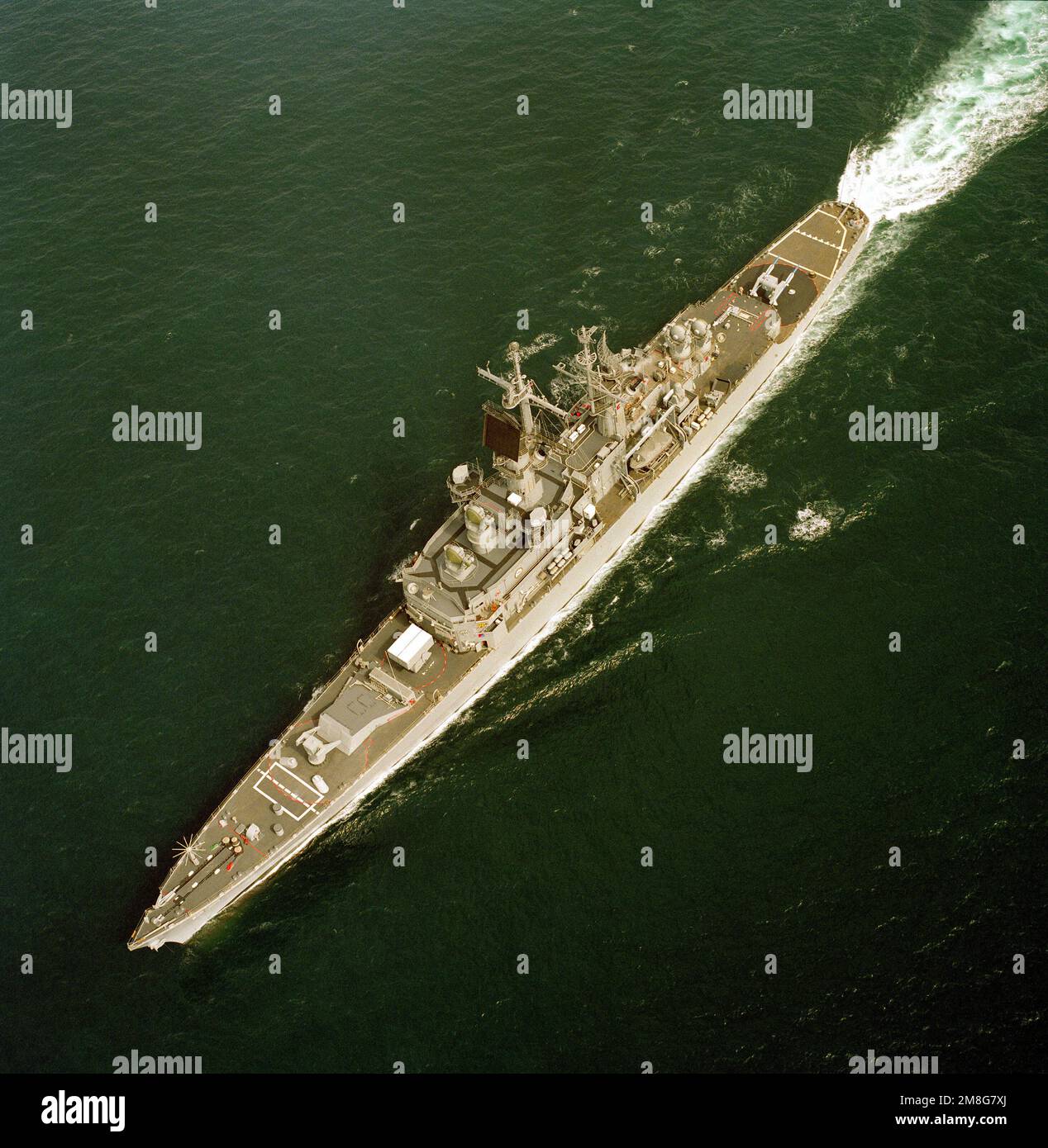 A aerial view of the guided missile cruiser USS ENGLAND (CG 22 ...