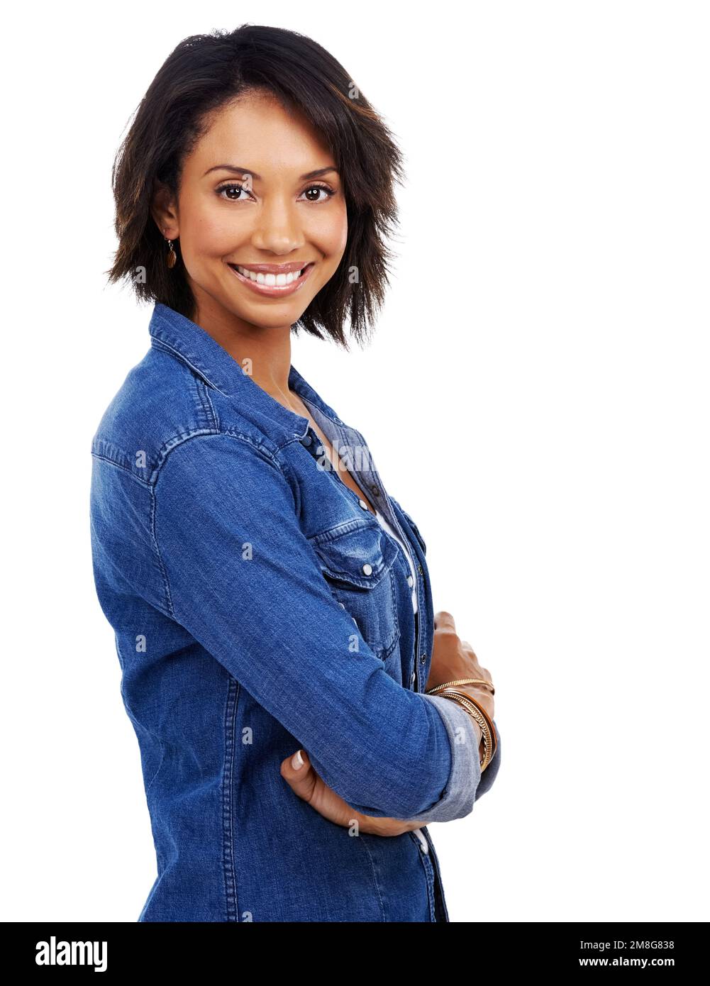Black woman, portrait and arms crossed on studio background, success ...