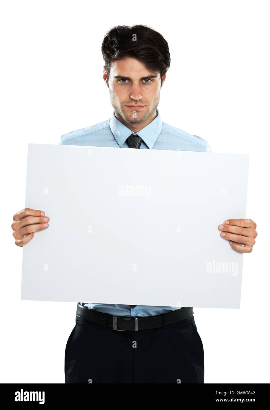Placard mockup, portrait and business man with marketing poster ...