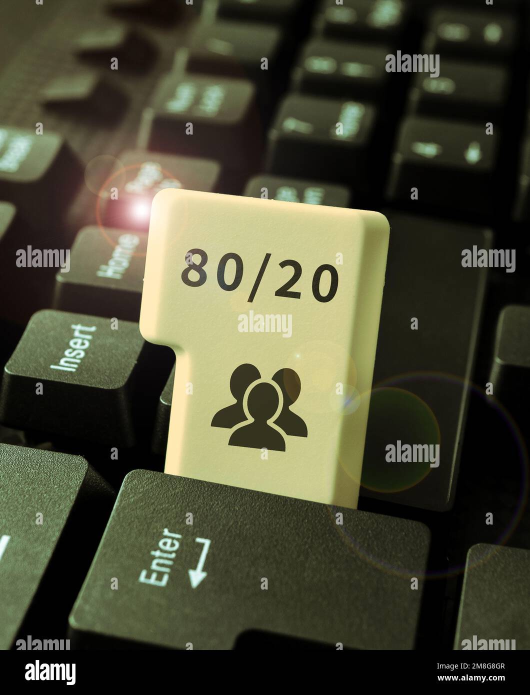 Text caption presenting 80 to 20, Concept meaning Pareto principle of ...